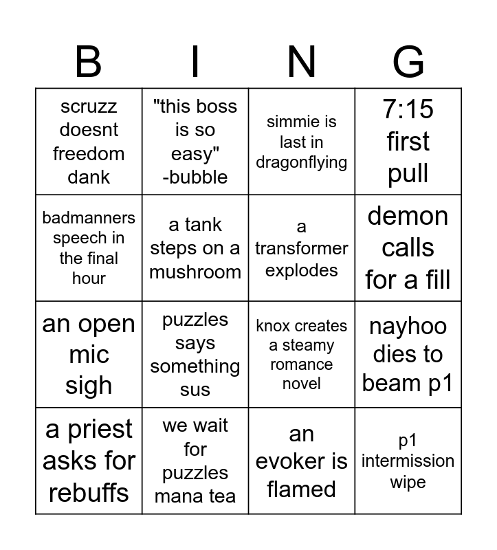 19RW Mythic Tyndral Bingo Card