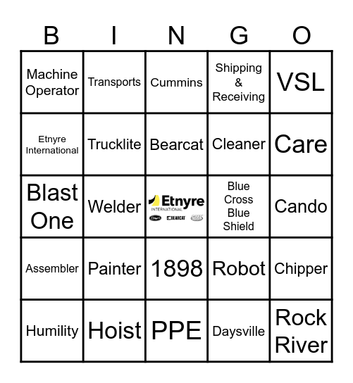 Etnyre 2nd Shift Bingo Card