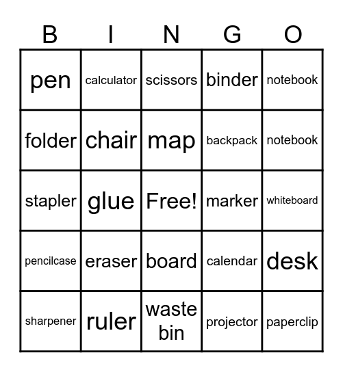 School Vocab Bingo Card