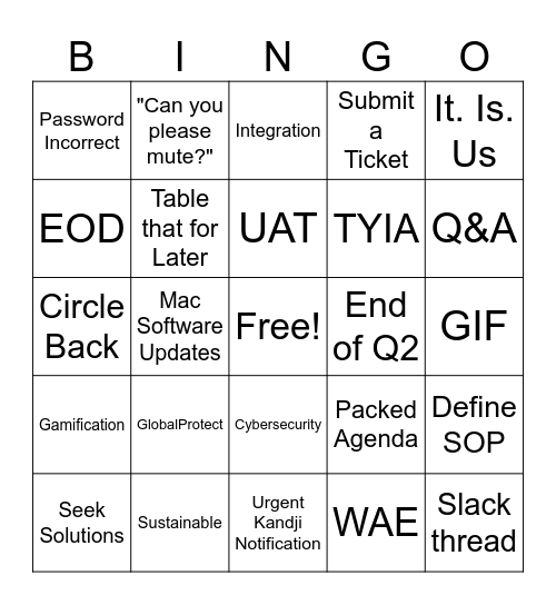 User Education Buzz Word Bingo Card