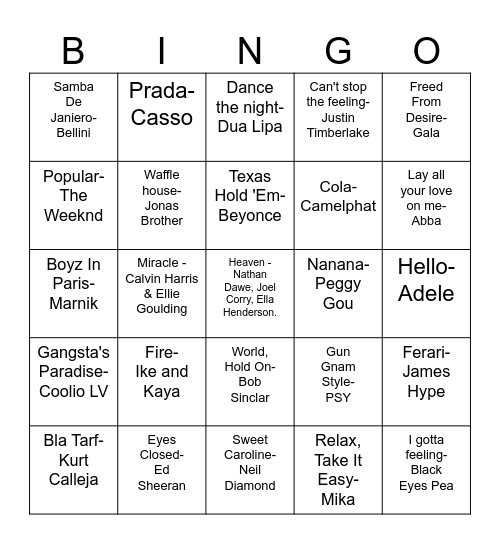 Music Bingo Card