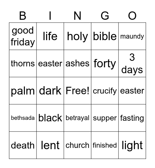 Lent Bingo Card