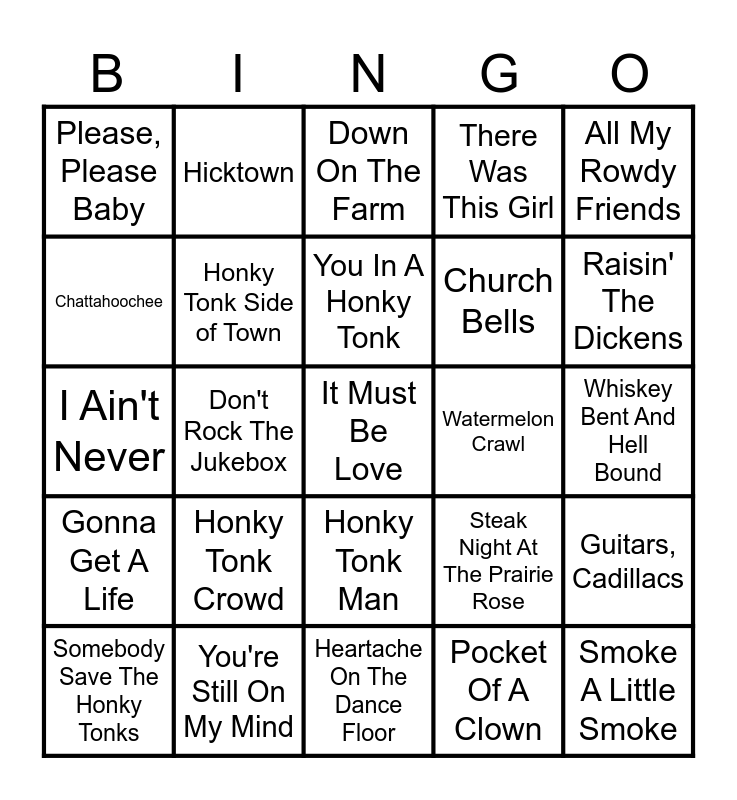 Honky Tonk Country Bingo Card