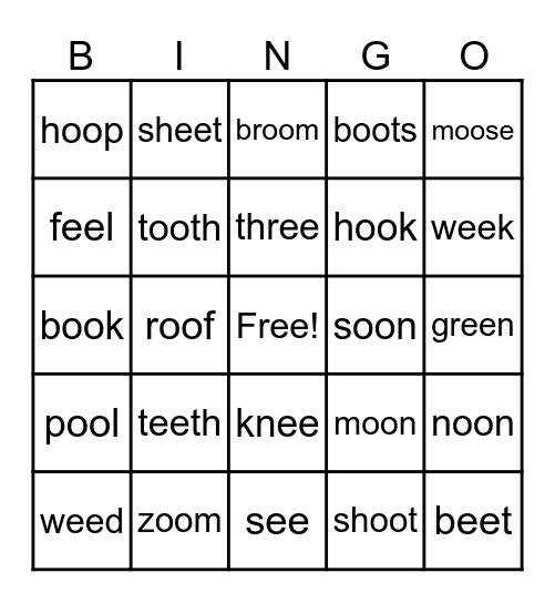 ee and oo words Bingo Card