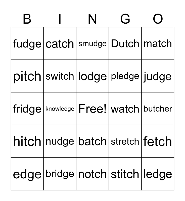TCH, DGE Bingo Card