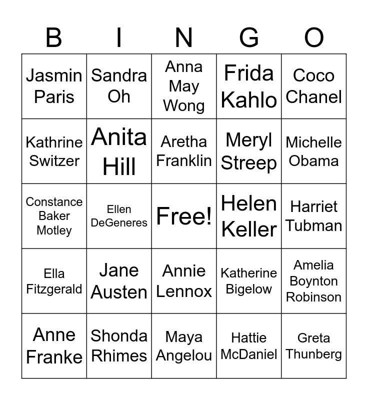 Inspirational Women Bingo Card
