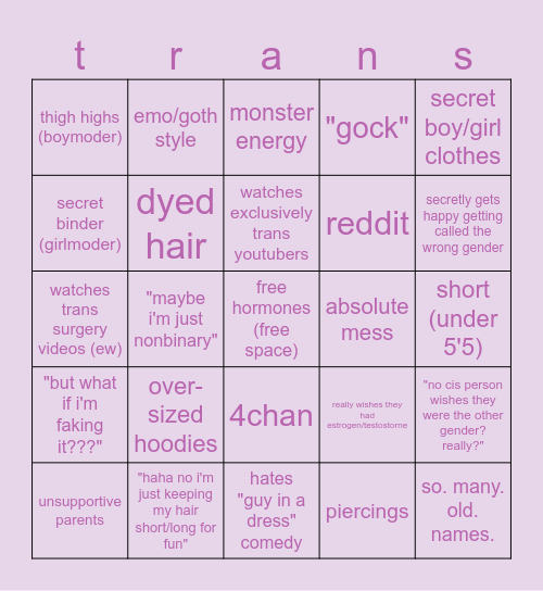 boy/girl moder bingo Card