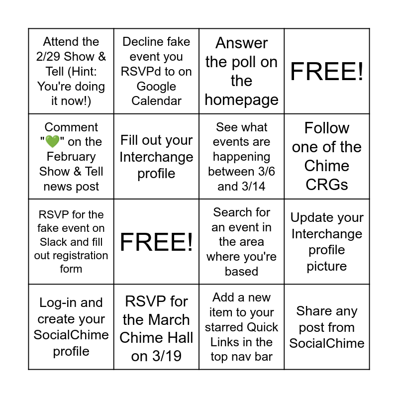Show & Tell Bingo Card Bingo Card
