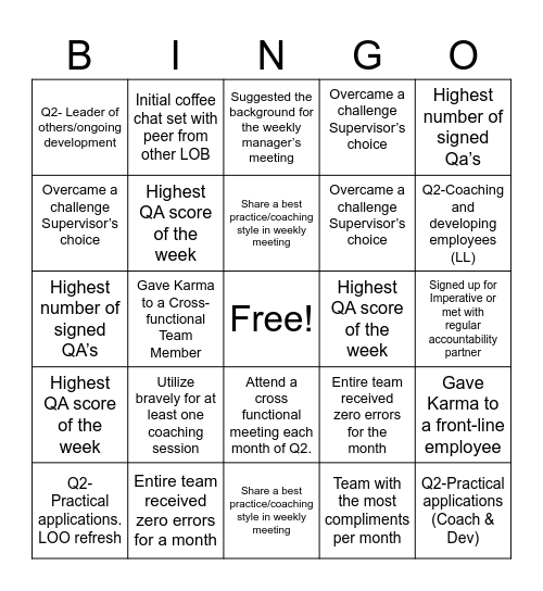 STAC Supervisor Bingo Q2 Bingo Card