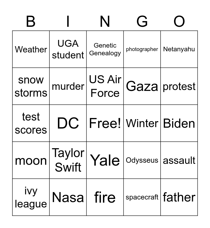 Current Events Bingo Card
