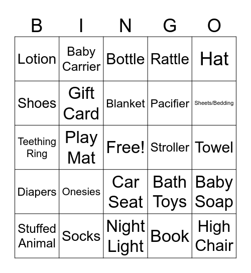 Baby Gift Bingo Card