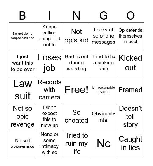 Reddit stories Bingo Card