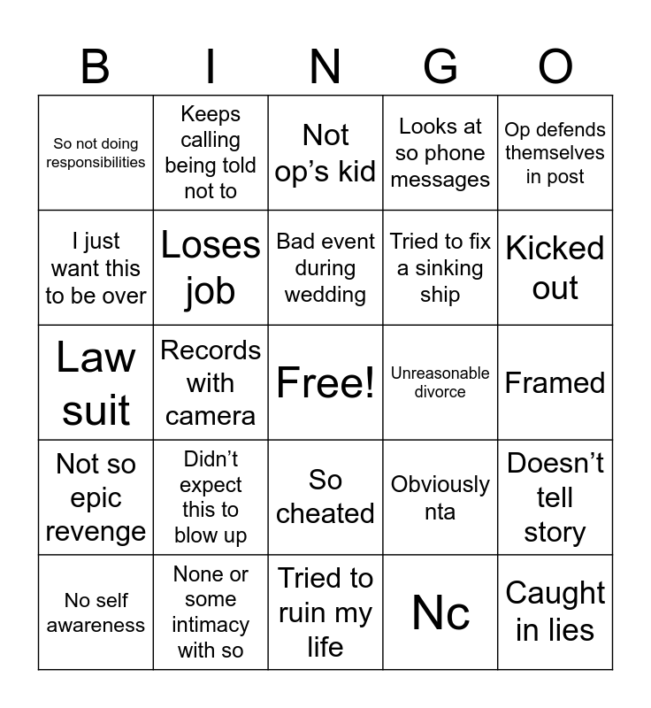 Reddit stories Bingo Card