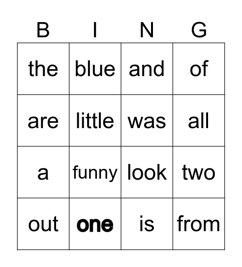 Tricky Word Bingo Card