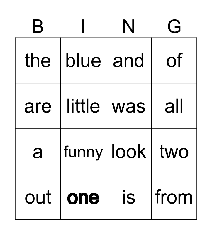 Tricky Word Bingo Card