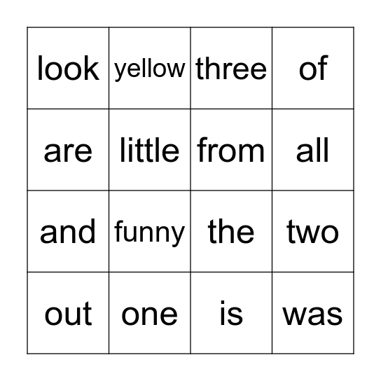 Tricky Word Bingo Card