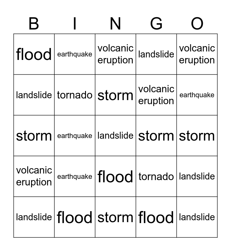 NATRURAL DISASTERS Bingo Card
