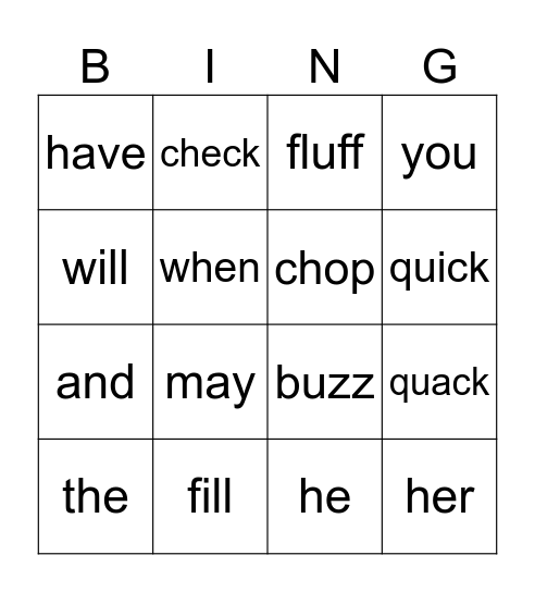Kindergarten Sight Words Bingo Card