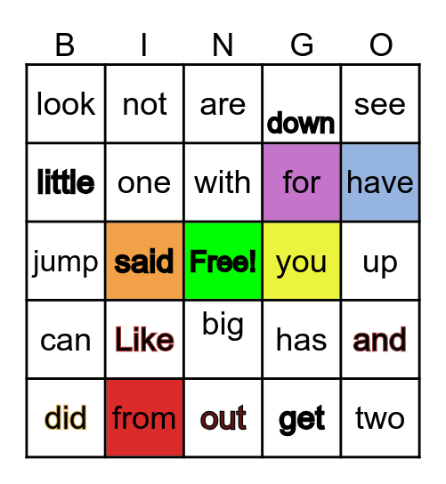 Avery's Sight Word Bingo Card