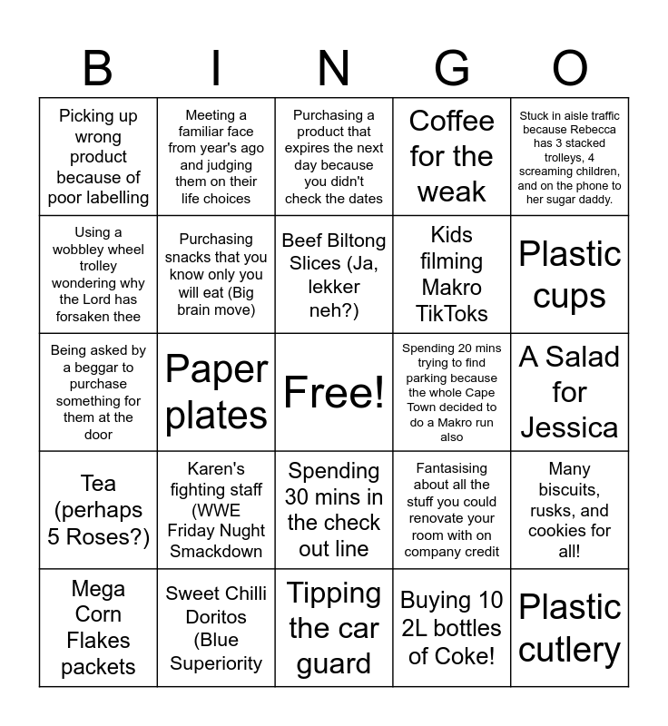 Jemma's Makro Run! Bingo Card