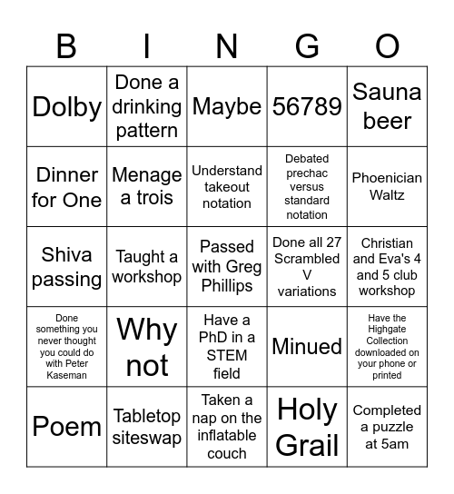 Pass Out Juggler Bingo Card