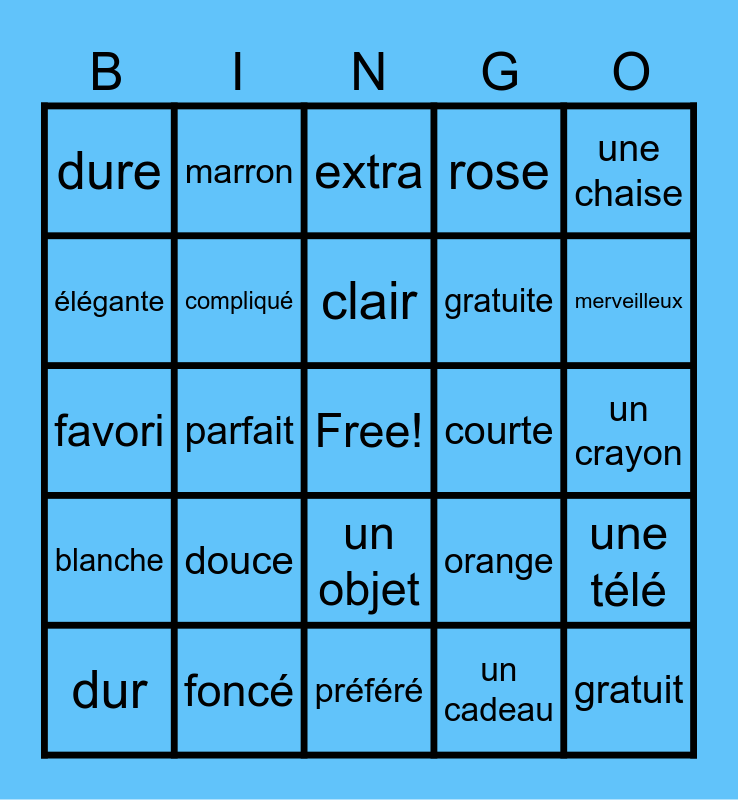 VOCES French 1 Chapitre 3.3 Vocabulary List a Bingo Card