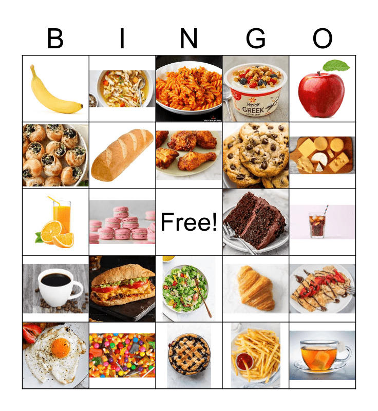 La nourriture Bingo Card