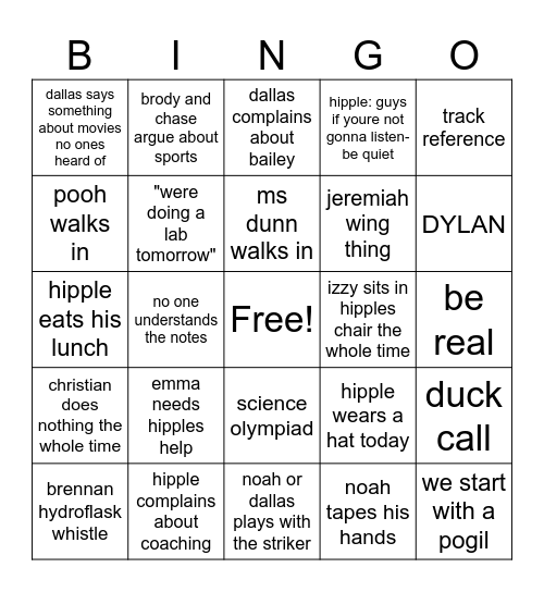 Hipple bingo Card
