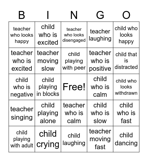 Temperaments Bingo Card
