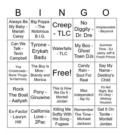 R&B MUSIC Bingo Card