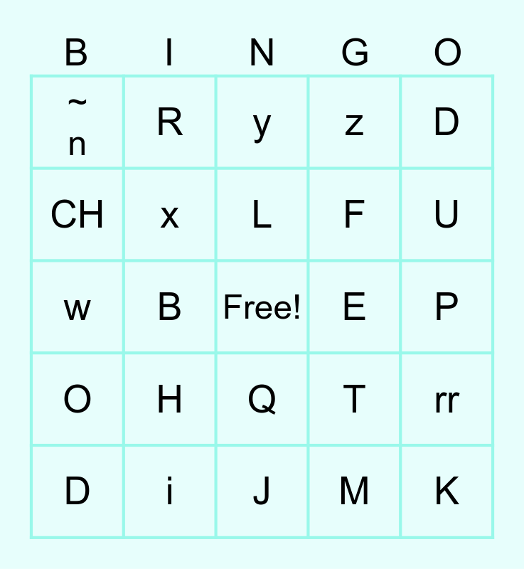 Spanish alphabet Bingo Card