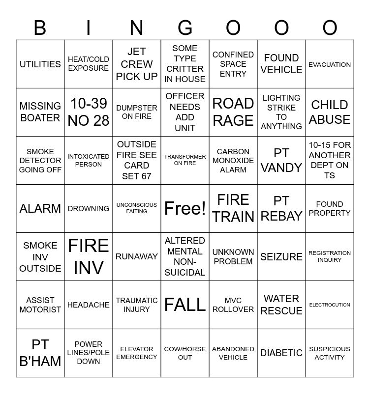 911 BINGO Card