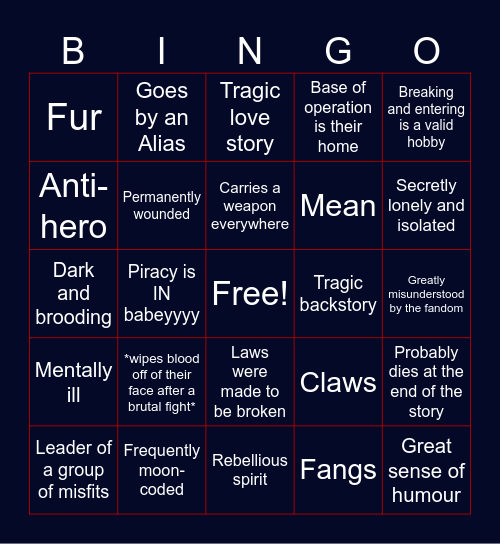 Fictional vibe Bingo Card