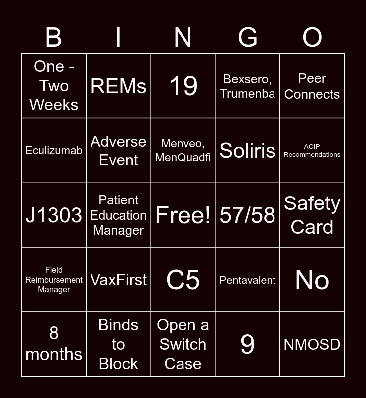 NMOSD Launch Bingo Card