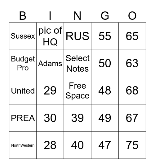 Number Bingo 1-75 Bingo Card
