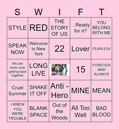 TAYLOR SWIFT SONGS Bingo Card