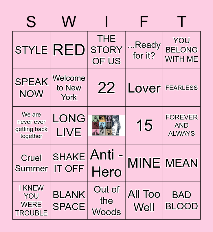 TAYLOR SWIFT SONGS Bingo Card