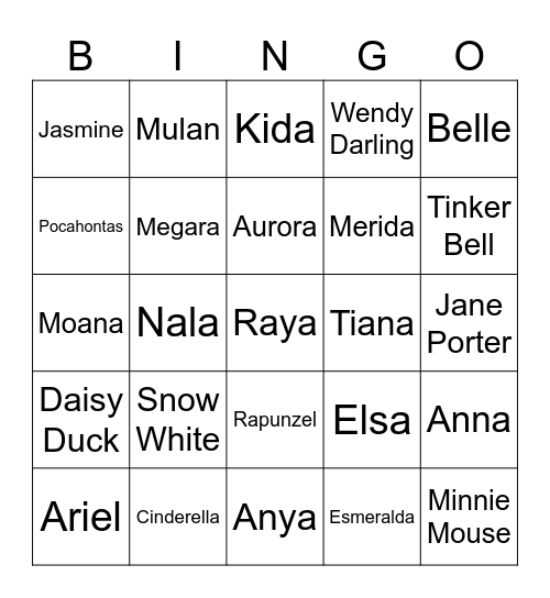 Princess Bingo Card