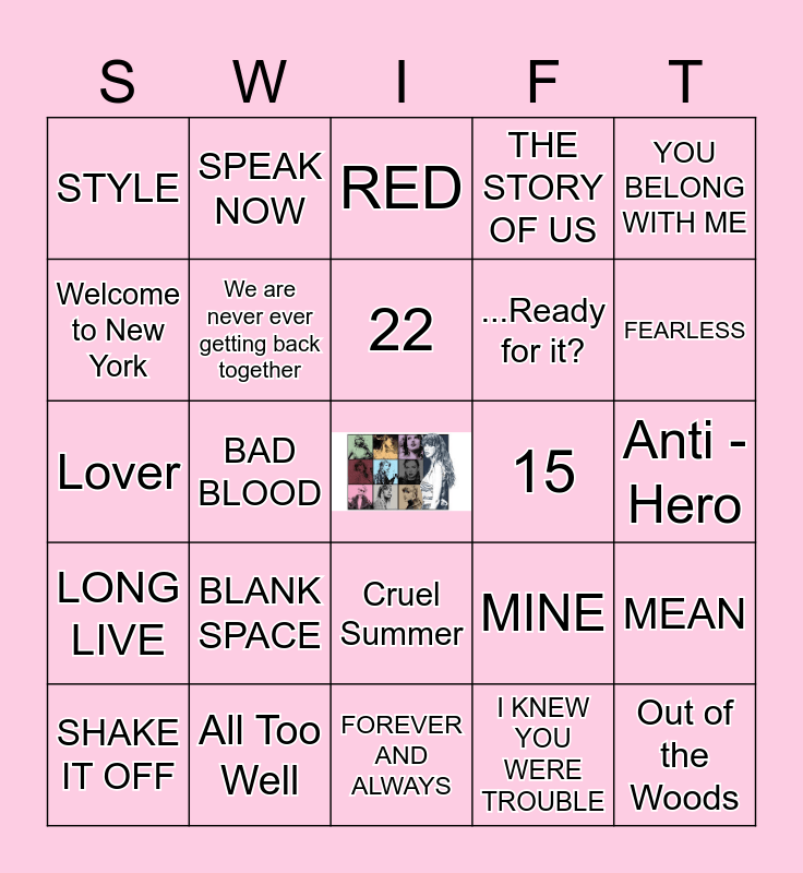 TAYLOR SWIFT SONGS Bingo Card