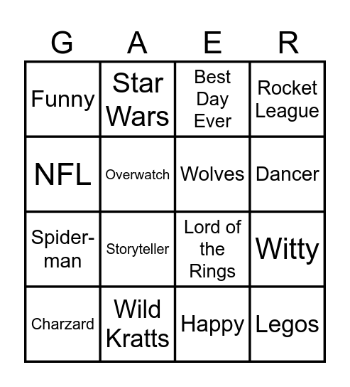 Gaer Bingo Card