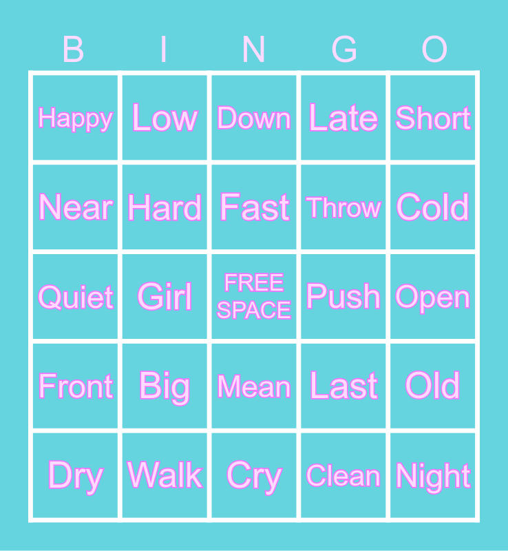 ANTONYM BINGO Card