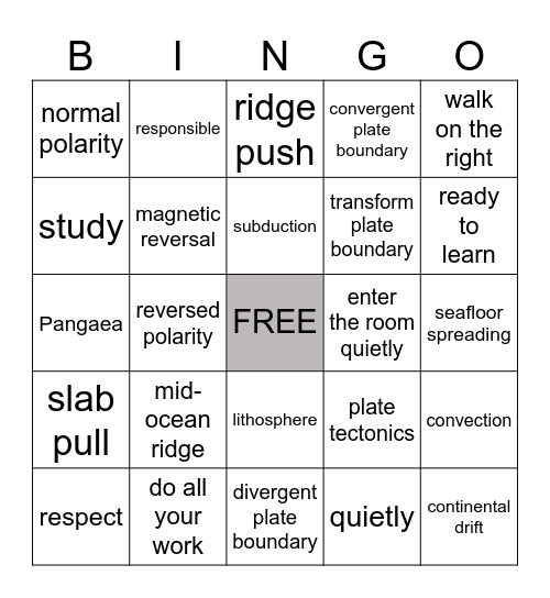 PLATE TECTONICS Bingo Card
