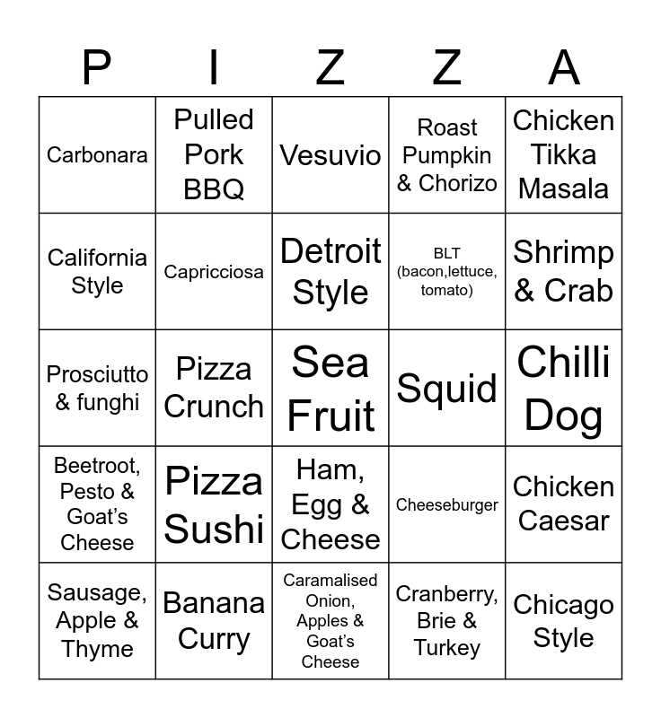 Zekrom (Round 2) PIZZA PARTY Bingo Card