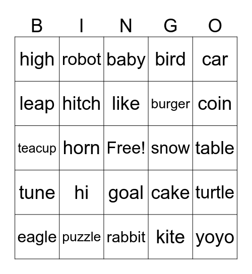 6 Syllable Bingo Card