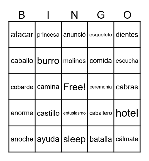Don Quijote Bingo Card