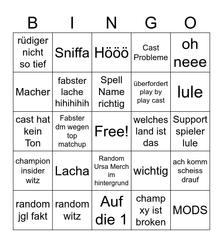 Fabster Cast Bingo Card