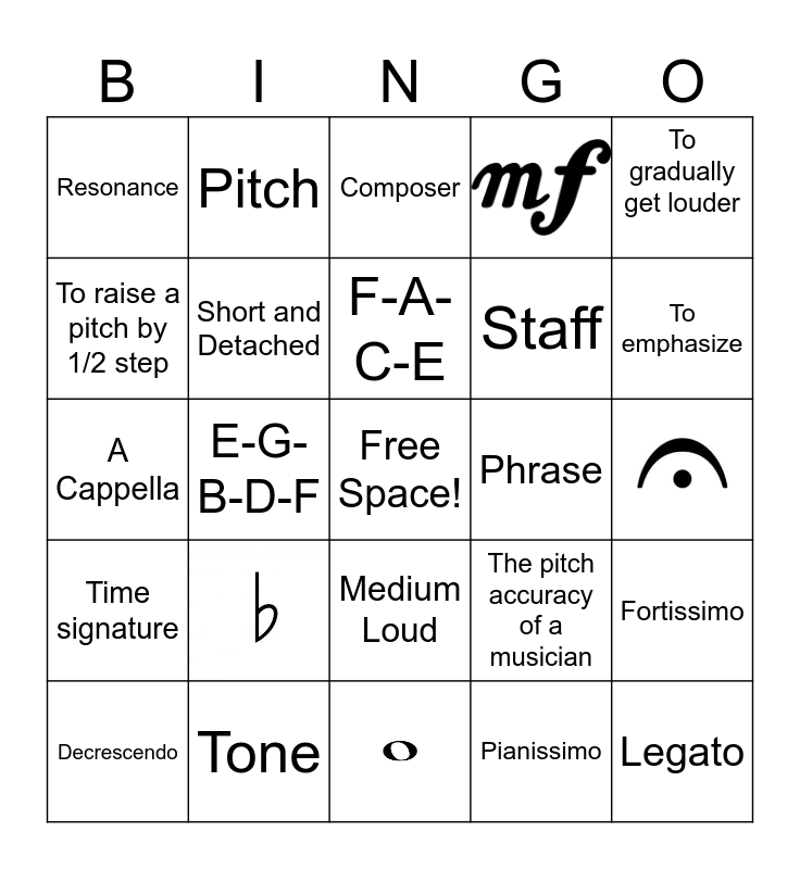 Beginning Choir Bingo Card