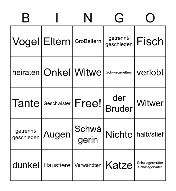 3A--Quiz 2 Vokabeln Bingo Card
