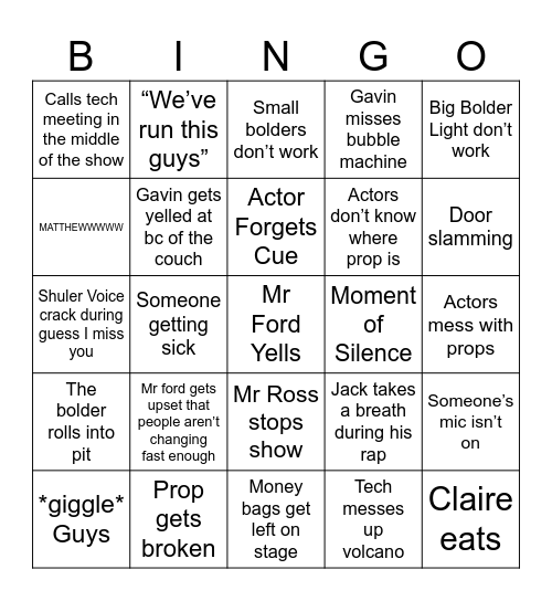Tech Week Bingo Card