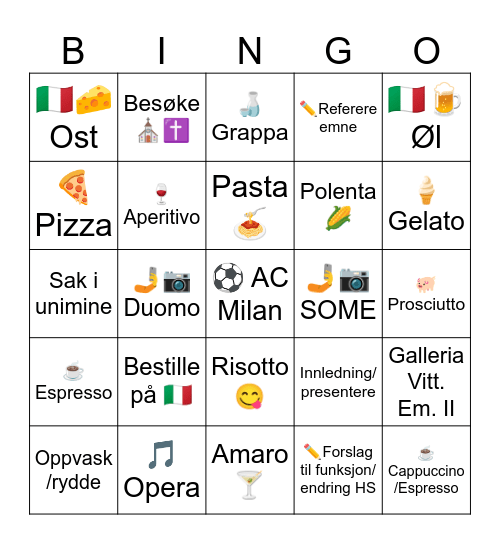 Unicornis i Milano Bingo Card